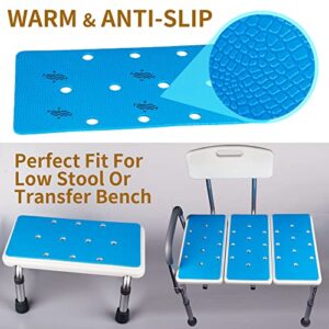 3 PCS Tub Transfer Bench Cushion with Adhesive Soft Waterproof Slip-Resistant Shower Chair Bath Shower Bench Mat, Shower Seat Pad with Holes, 15x7.6 in, Blue