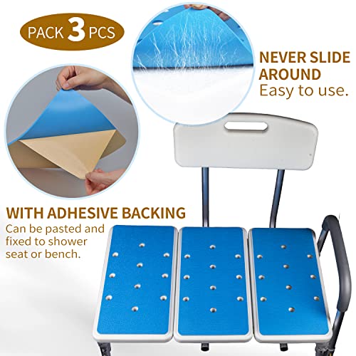 3 PCS Tub Transfer Bench Cushion with Adhesive Soft Waterproof Slip-Resistant Shower Chair Bath Shower Bench Mat, Shower Seat Pad with Holes, 15x7.6 in, Blue