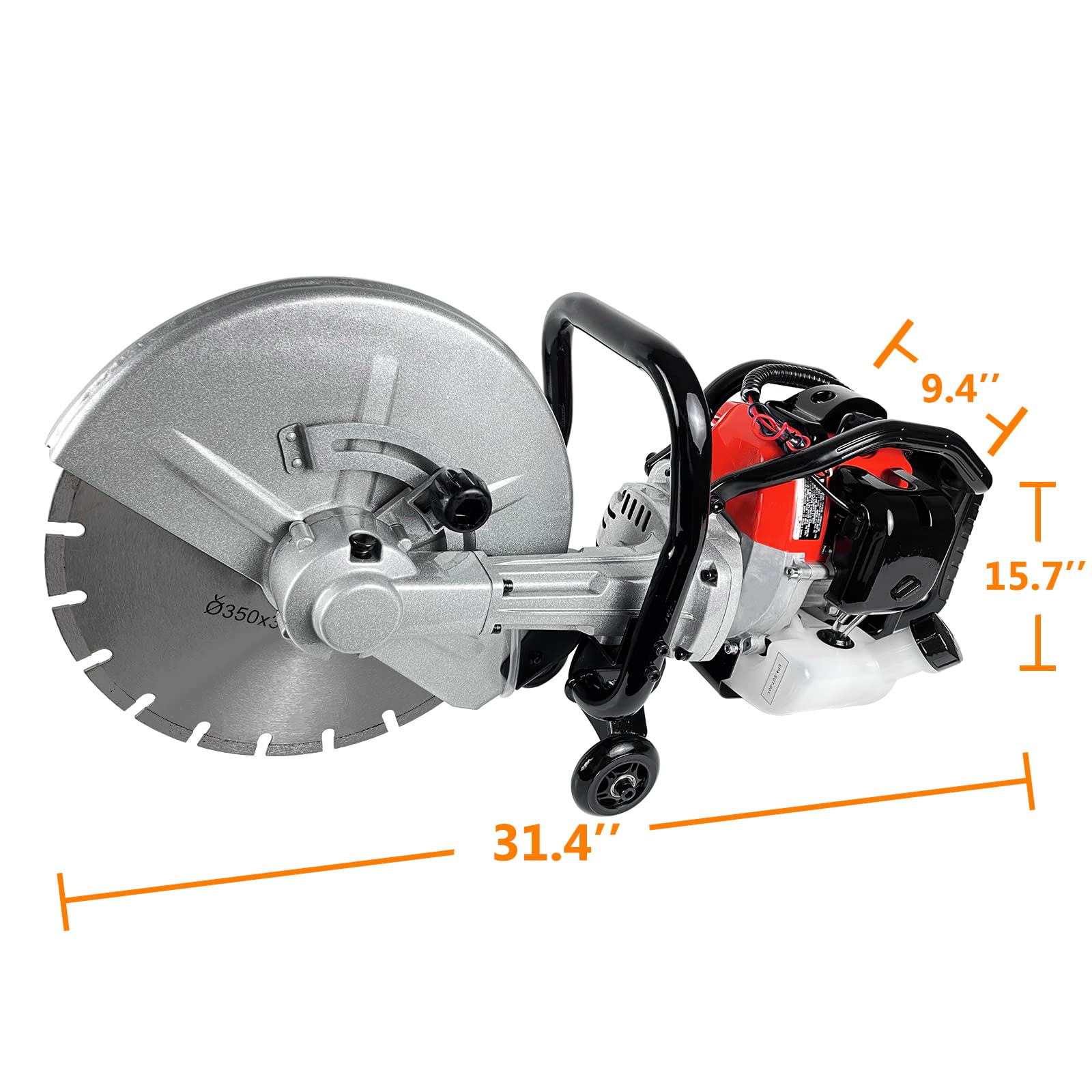 HIGOSPRO 14 Inches Concrete Saw Gas Powered 1900W Cut-Off Saw with EPA 51.7cc 4.8" Cut Depth and 2 Stroke Gasoline Grinder With Diamond Blade petrol concrete saw