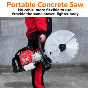 HIGOSPRO 14 Inches Concrete Saw Gas Powered 1900W Cut-Off Saw with EPA 51.7cc 4.8" Cut Depth and 2 Stroke Gasoline Grinder With Diamond Blade petrol concrete saw