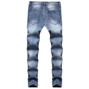 Mens Distressed Skinny Biker Jeans Straight Ripped Hip Hop Moto Denim Pants Classic Slim Fit Holes Stretchy Jean (Blue,38)