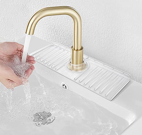 YATOISUR Sink Splash Guard 14.4” x 5.4” - Sink Faucet Mat with Faucet Water Catcher Mat & Soap Dish & Sponge Holder 3 in 1 - Silicone Faucet Handle Drip Catcher Tray for Kitchen RV & Bar Faucet, Clear