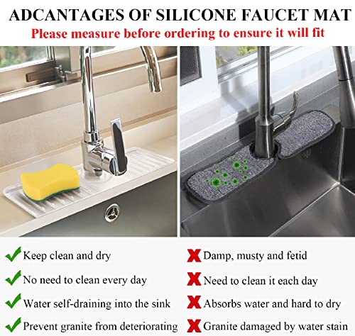 YATOISUR Sink Splash Guard 14.4” x 5.4” - Sink Faucet Mat with Faucet Water Catcher Mat & Soap Dish & Sponge Holder 3 in 1 - Silicone Faucet Handle Drip Catcher Tray for Kitchen RV & Bar Faucet, Clear