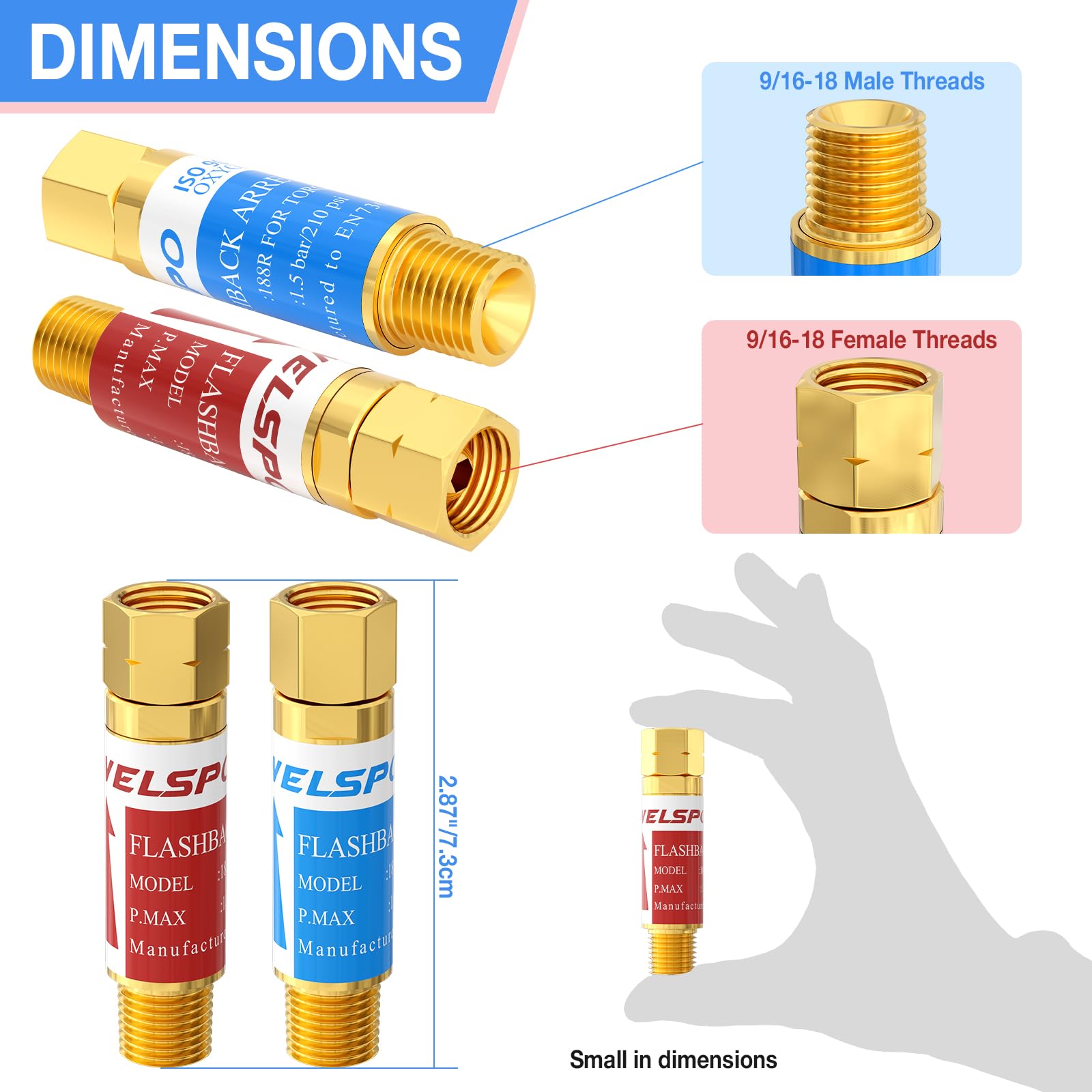 Welspo Oxygen Acetylene Flashback Arrestors Set 9/16-18 Threads for Torch