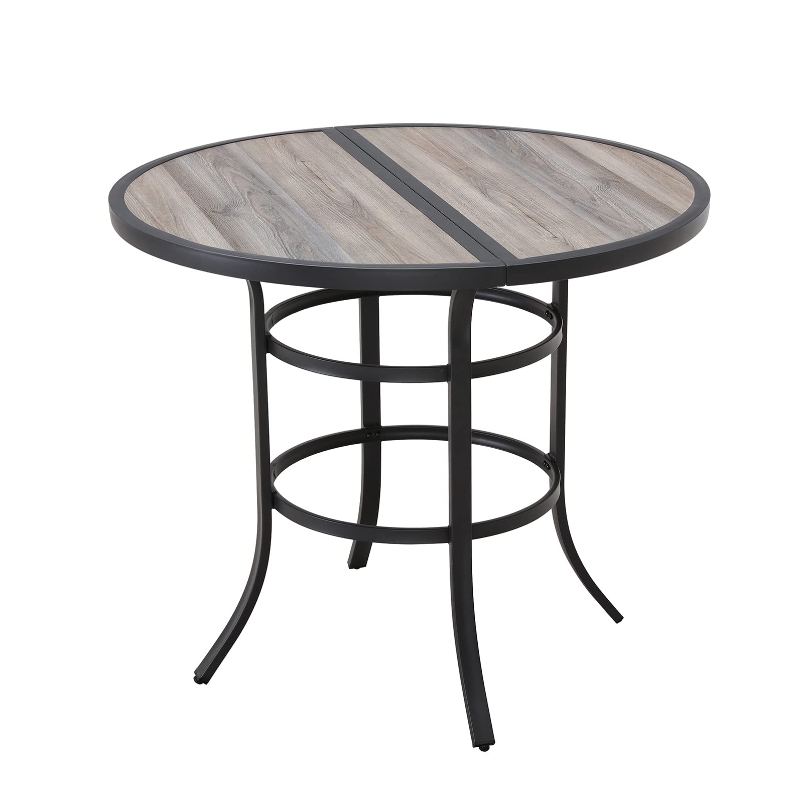 Festival Depot Patio Bar Height Table, Outdoor Bistro 45.3' Round Side Dining Coffee All Weather Furniture with DPC Desktop Metal Legs and Adjustable Feet for Garden Poolside Deck, Grey, (B-PF19252)