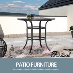 Festival Depot Patio Bar Height Table, Outdoor Bistro 45.3' Round Side Dining Coffee All Weather Furniture with DPC Desktop Metal Legs and Adjustable Feet for Garden Poolside Deck, Grey, (B-PF19252)