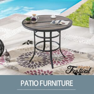 Festival Depot Patio Bar Height Table, Outdoor Bistro 45.3' Round Side Dining Coffee All Weather Furniture with DPC Desktop Metal Legs and Adjustable Feet for Garden Poolside Deck, Grey, (B-PF19252)