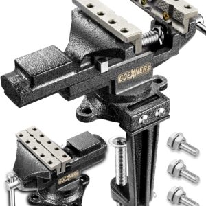 Dual-Purpose Bench Vise 3.3”, 360° Swivel Clamp-on Table Vise with Heavy Duty Forged Steel Construction, Grooved Jaw, Portable Vice for Workbench, Woodworking, Home Workshop and DIY Jobs