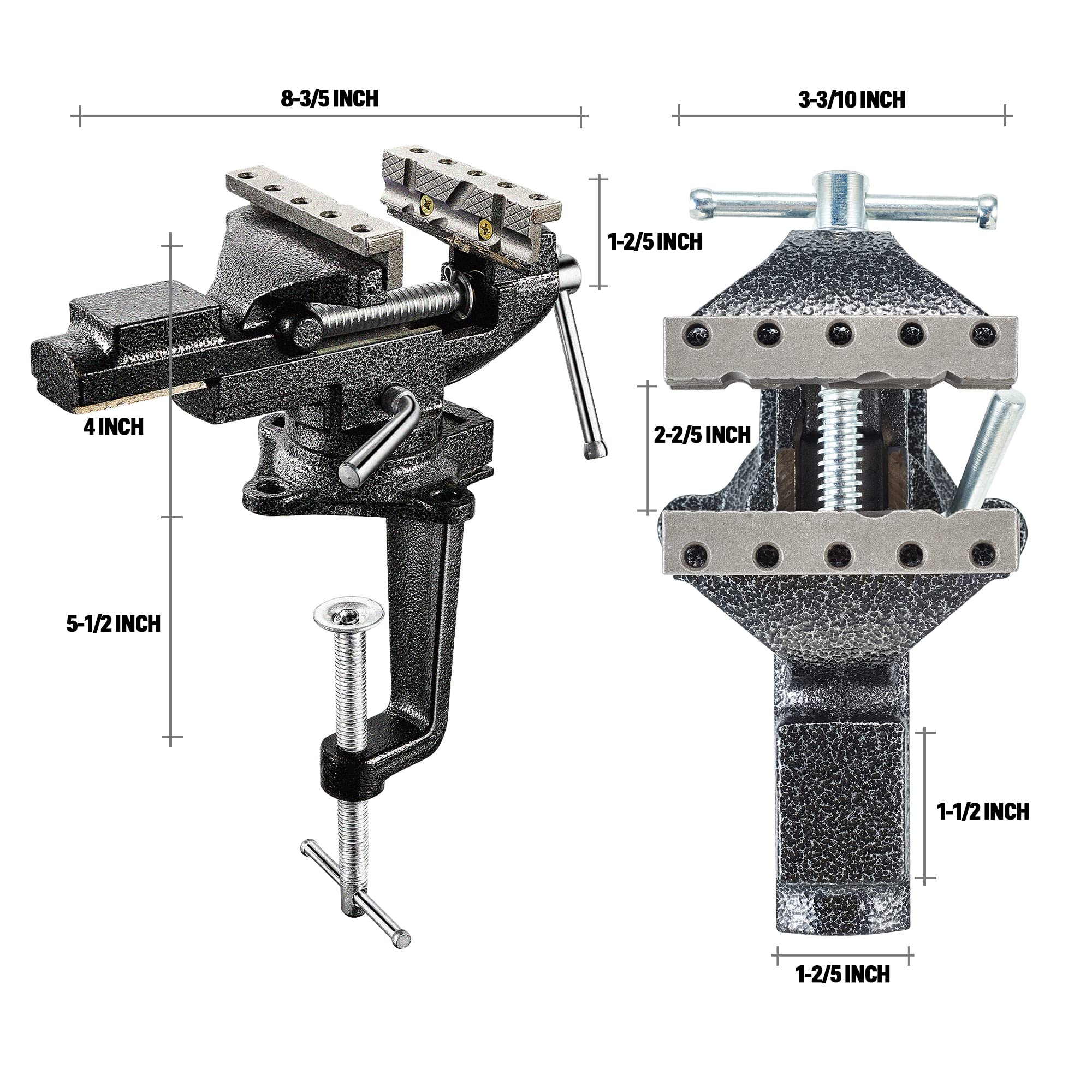 Dual-Purpose Bench Vise 3.3”, 360° Swivel Clamp-on Table Vise with Heavy Duty Forged Steel Construction, Grooved Jaw, Portable Vice for Workbench, Woodworking, Home Workshop and DIY Jobs