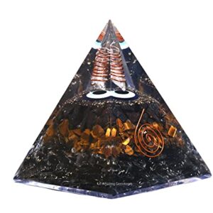 Organite Orgone Pyramid Extra Large 95 MM - Orgone Energy Pyramid with Evil Eye, Hematite, Tiger Eye, Black Obsidian Crystals and Healing Stone - Orgonite Pyramids Crystals and Positive Energy