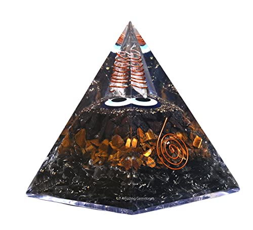 Organite Orgone Pyramid Extra Large 95 MM - Orgone Energy Pyramid with Evil Eye, Hematite, Tiger Eye, Black Obsidian Crystals and Healing Stone - Orgonite Pyramids Crystals and Positive Energy