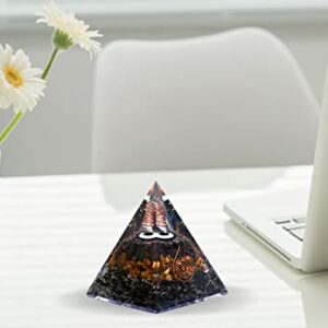 Organite Orgone Pyramid Extra Large 95 MM - Orgone Energy Pyramid with Evil Eye, Hematite, Tiger Eye, Black Obsidian Crystals and Healing Stone - Orgonite Pyramids Crystals and Positive Energy