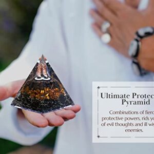 Organite Orgone Pyramid Extra Large 95 MM - Orgone Energy Pyramid with Evil Eye, Hematite, Tiger Eye, Black Obsidian Crystals and Healing Stone - Orgonite Pyramids Crystals and Positive Energy