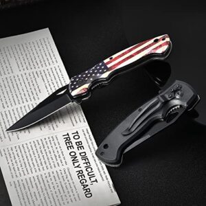 Viwki Pocket Folding Knife with 3.34" Blade for Hunting Outdoor Tactical Survival and EDC,Handle w/Embossed Flag, Liner Lock, Flipper Open,Deep Carry Pocketclip