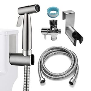 ikaufen handheld bidet sprayer for toilet adjustable water pressure control bidet hose attachment for bathroom shower spray stainless steel cloth diaper sprayer kit…