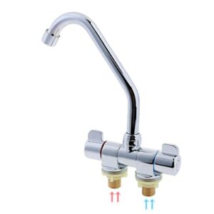 camper faucet folding faucet rv water tap cold and hot water 360 degree high-end kitchen sink faucet gooseneck spout dual knob handles brass constructed & chrome polished