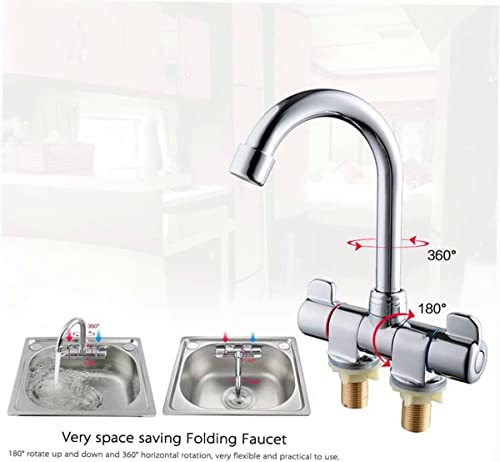 Camper Faucet Folding Faucet RV Water Tap Cold and Hot Water 360 Degree High-end Kitchen Sink Faucet Gooseneck Spout Dual Knob Handles Brass Constructed & Chrome Polished