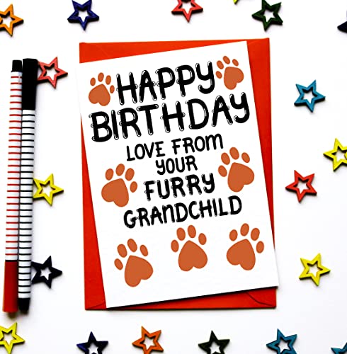 Birthday Card From Furry Grandchild, Pets, Dog, Cat For Grandma, Grandpa, Fur Grandparent