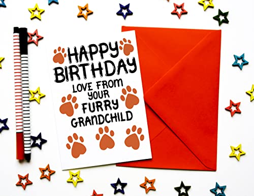 Birthday Card From Furry Grandchild, Pets, Dog, Cat For Grandma, Grandpa, Fur Grandparent