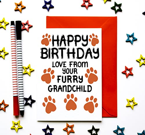 Birthday Card From Furry Grandchild, Pets, Dog, Cat For Grandma, Grandpa, Fur Grandparent