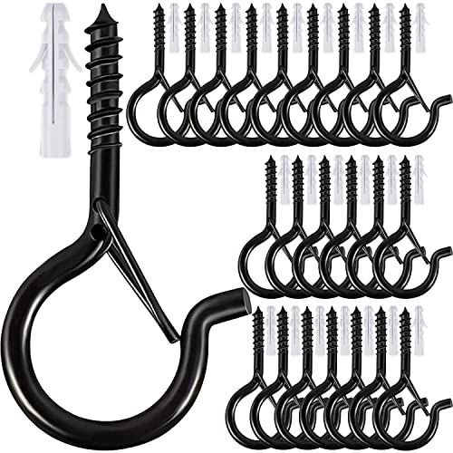 Etoolia 24 Pcs Q Hooks for Outdoor String Lights with Safety Buckle, Christmas Light Hooks and Ceiling Hooks for Hanging Plants, Screw Hooks for Hanging Wind Chimes, Patio Lights & Party Decors