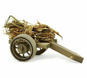 miniature fairy garden wooden wagon w/straw bundle for fairy garden accessories, fairy garden animals, dollhouse, plant pots, bonsai craft décor