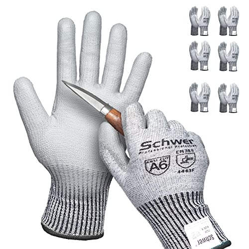 Schwer 6 Pairs Cut Resistant Gloves ANSI A6 Cut Proof Work Gloves, Touchscreen, for Men and Women Used to Woodworking, Glass Cutting, Construction, Cargo Handling, Material Sorting, Car Repair（M）