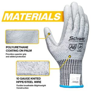 Schwer 6 Pairs Cut Resistant Gloves ANSI A6 Cut Proof Work Gloves, Touchscreen, for Men and Women Used to Woodworking, Glass Cutting, Construction, Cargo Handling, Material Sorting, Car Repair（M）