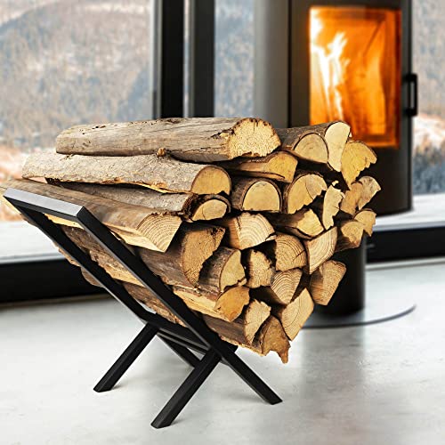 EALPVIS Firewood Rack Holder Outdoor: Heavy Duty Firewood Holder Stand - Wrought Iron Wood Holder Log Rack for Fire Wood Storage