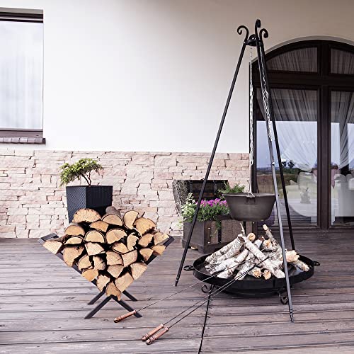 EALPVIS Firewood Rack Holder Outdoor: Heavy Duty Firewood Holder Stand - Wrought Iron Wood Holder Log Rack for Fire Wood Storage