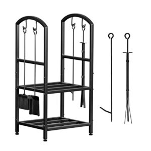 OROPY Firewood Rack with 4-Piece Tools Set, Heavy-duty Indoor Firewood Holder, Wrought Iron 32'' Tall Wood Rack for Fireplace Hearth Stove Fire Pit