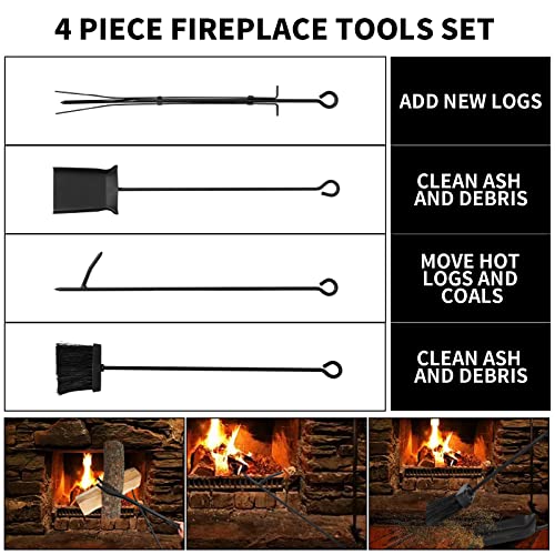 OROPY Firewood Rack with 4-Piece Tools Set, Heavy-duty Indoor Firewood Holder, Wrought Iron 32'' Tall Wood Rack for Fireplace Hearth Stove Fire Pit