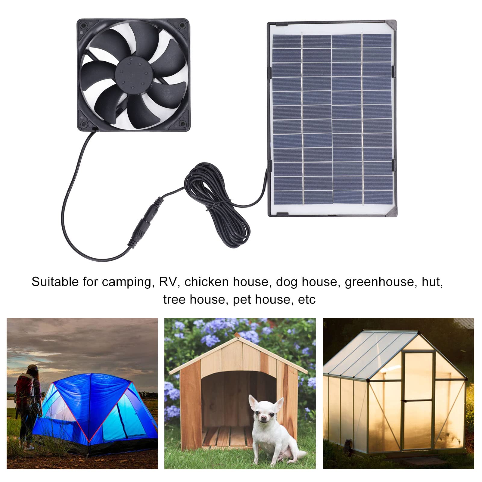 Mini Portable Polysilicon Pet 6W 12V Exhaust Fan with Solar Panel for Dog Chicken House Greenhouse RV Roof Quietly Cools and Ventilates,Solar Powered Fan,