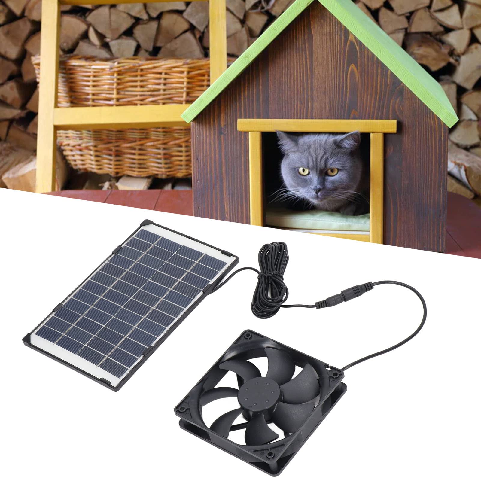 Mini Portable Polysilicon Pet 6W 12V Exhaust Fan with Solar Panel for Dog Chicken House Greenhouse RV Roof Quietly Cools and Ventilates,Solar Powered Fan,