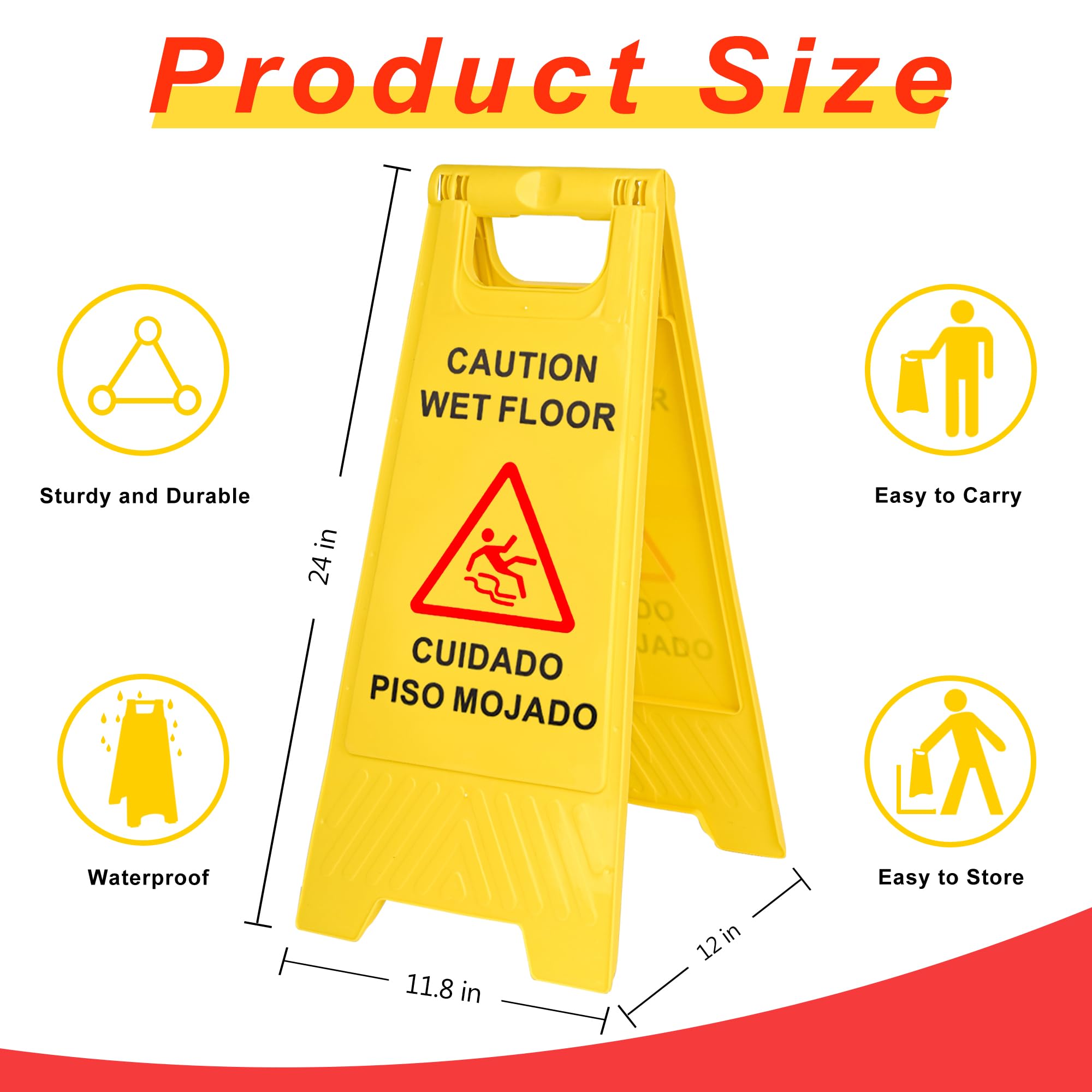 KURPHOYIN Wet Floor Sign 4-Packs 2-Sided Caution Sign Slippery when Wet Sign Commercial A Frame 24 Inches Height