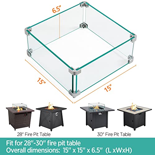 Yaheetech 28 in Outdoor Gas Fire Pit Table with Glass Wind Guard, Lava Rocks and Lid, 50,000 BTU Square Propane Fire Pit for Patio Party Garden Backyard Deck, Heavy Duty Gas Firepit, Black