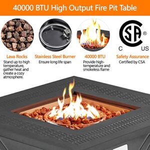 Yaheetech 28 in Outdoor Gas Fire Pit Table with Glass Wind Guard, Lava Rocks and Lid, 50,000 BTU Square Propane Fire Pit for Patio Party Garden Backyard Deck, Heavy Duty Gas Firepit, Black