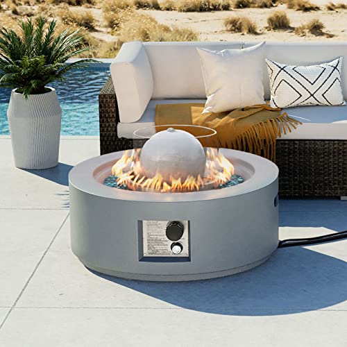 COSIEST Outdoor Propane Fountain Fire Pit Table, 29.3-inch 50,000 BTU Firepit Round Concrete Patio Heater, Stainless Steel Burner, Blue Fire Glass, Touch-up Pen, Rain Cover