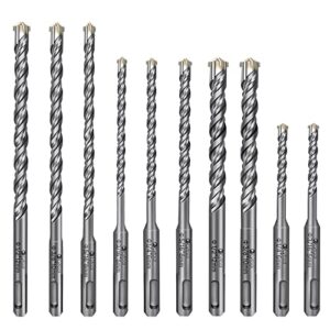 lytool sds plus drill bits set, 10pcs rotary hammer bits set, carbide bits tipped for masonry, ceramic tile, walls, brick, marble, stone, drill bits for impact drill(3/16'',1/4'',5/16'',3/8",1/2")