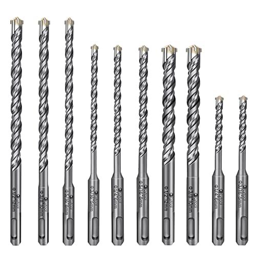 Lytool SDS Plus Drill Bits Set, 10Pcs Rotary Hammer Bits Set, Carbide Bits Tipped for Masonry, Ceramic Tile, Walls, Brick, Marble, Stone, Drill Bits for Impact Drill(3/16'',1/4'',5/16'',3/8",1/2")