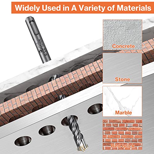 Lytool SDS Plus Drill Bits Set, 10Pcs Rotary Hammer Bits Set, Carbide Bits Tipped for Masonry, Ceramic Tile, Walls, Brick, Marble, Stone, Drill Bits for Impact Drill(3/16'',1/4'',5/16'',3/8",1/2")