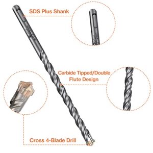 Lytool SDS Plus Drill Bits Set, 10Pcs Rotary Hammer Bits Set, Carbide Bits Tipped for Masonry, Ceramic Tile, Walls, Brick, Marble, Stone, Drill Bits for Impact Drill(3/16'',1/4'',5/16'',3/8",1/2")