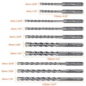 Lytool SDS Plus Drill Bits Set, 10Pcs Rotary Hammer Bits Set, Carbide Bits Tipped for Masonry, Ceramic Tile, Walls, Brick, Marble, Stone, Drill Bits for Impact Drill(3/16'',1/4'',5/16'',3/8",1/2")