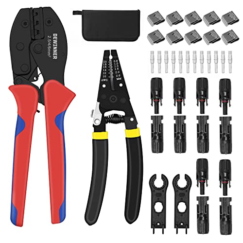 DEWINNER 39PCS Solar Crimping Tool Kits MC4 for 2.5/4/6mm², Wire Cable Cutter for AWG26-10 with 6 Sets Solar Panel Wire Connector