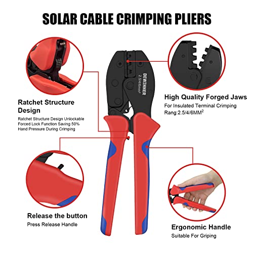 DEWINNER 39PCS Solar Crimping Tool Kits MC4 for 2.5/4/6mm², Wire Cable Cutter for AWG26-10 with 6 Sets Solar Panel Wire Connector