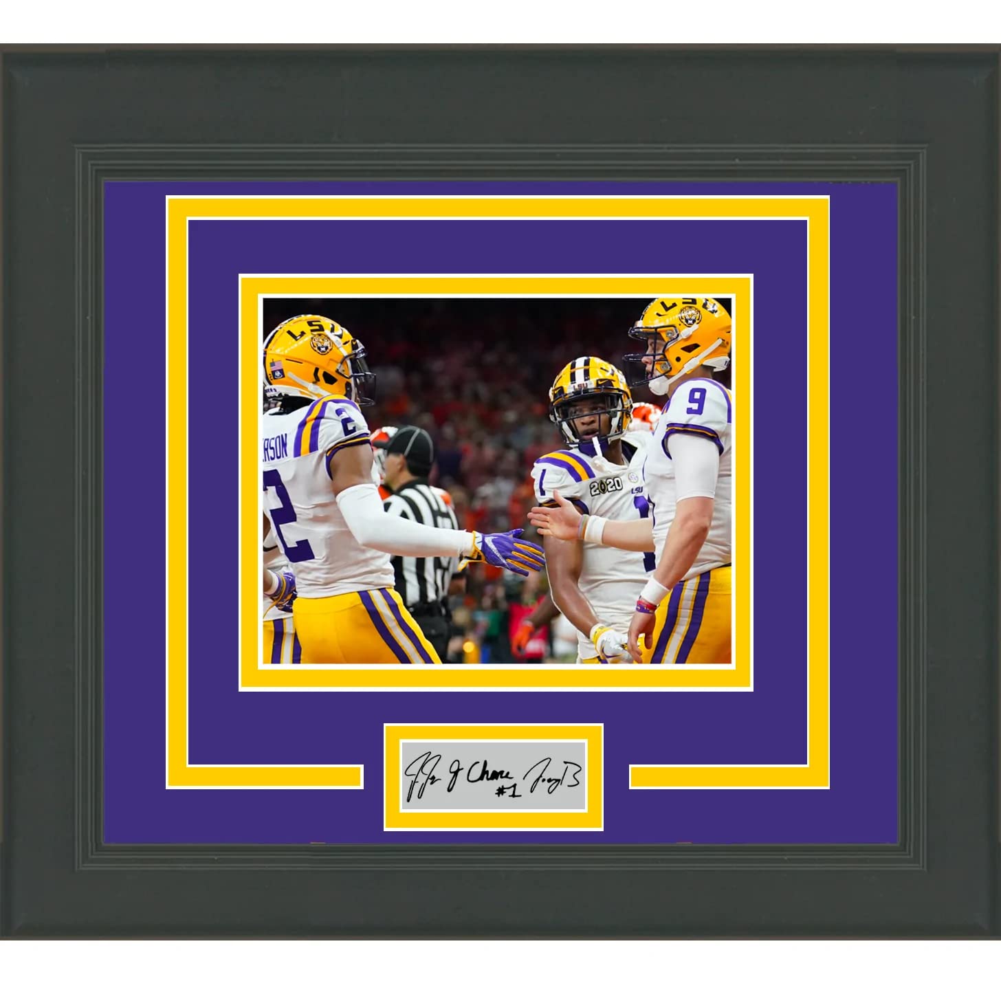 Framed Joe Burrow Ja'Marr Chase Justin Jefferson Facsimile Laser Engraved Signature Auto LSU Tigers 15x16 College Football Photo