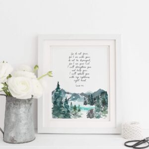 Isaiah 41 10 Wall Art, Watercolor Mountains Bible Verse Poster, Christian Gifts Men UNFRAMED 8x10, Crafty Cow Design