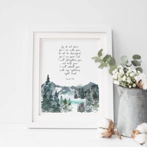 Isaiah 41 10 Wall Art, Watercolor Mountains Bible Verse Poster, Christian Gifts Men UNFRAMED 8x10, Crafty Cow Design