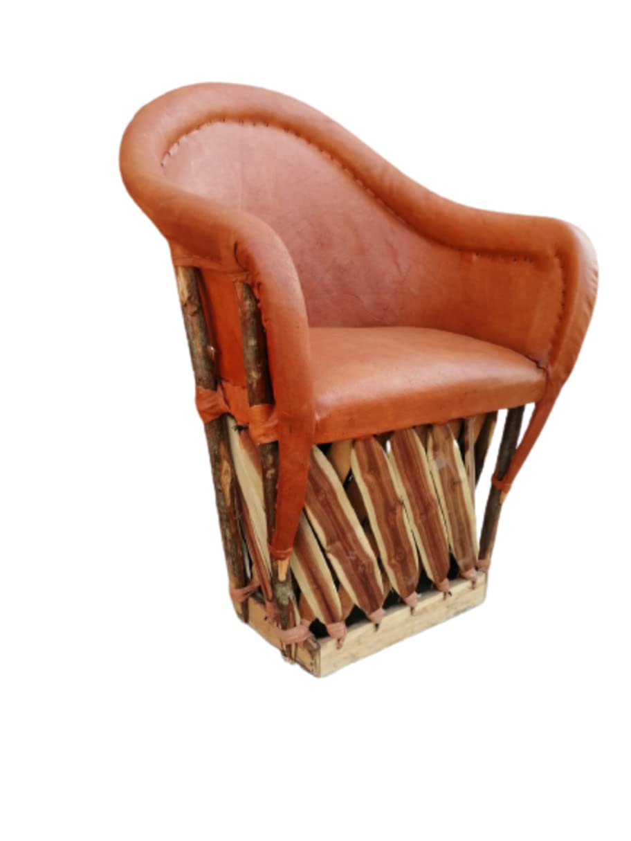 Mueble Silla Equipal Tradicional Mexicano Estilo Charro en Color Naranja hecho por Equipales San Jose, Ideal para tu hogar, bar, restaurante, jardin, oficina, playa, hotel artesanal