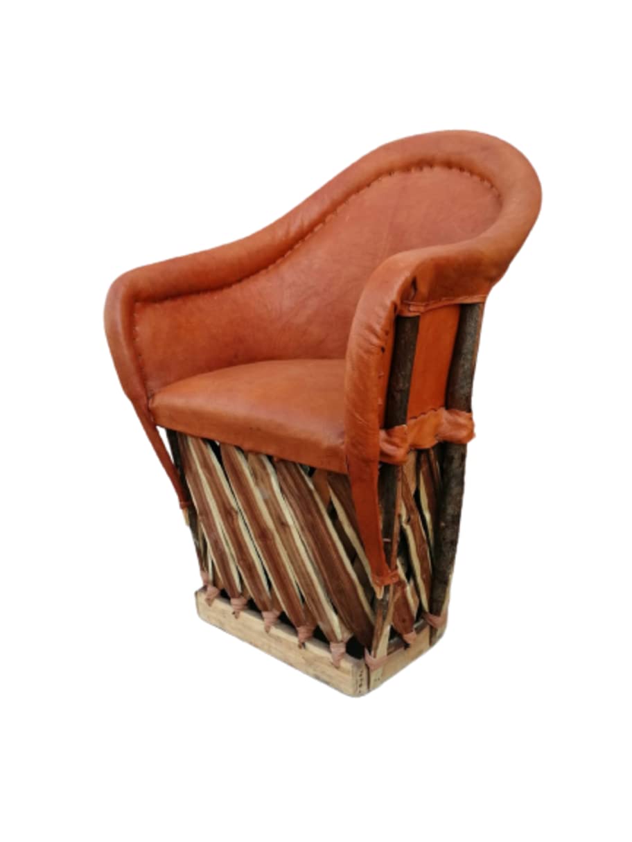 Mueble Silla Equipal Tradicional Mexicano Estilo Charro en Color Naranja hecho por Equipales San Jose, Ideal para tu hogar, bar, restaurante, jardin, oficina, playa, hotel artesanal